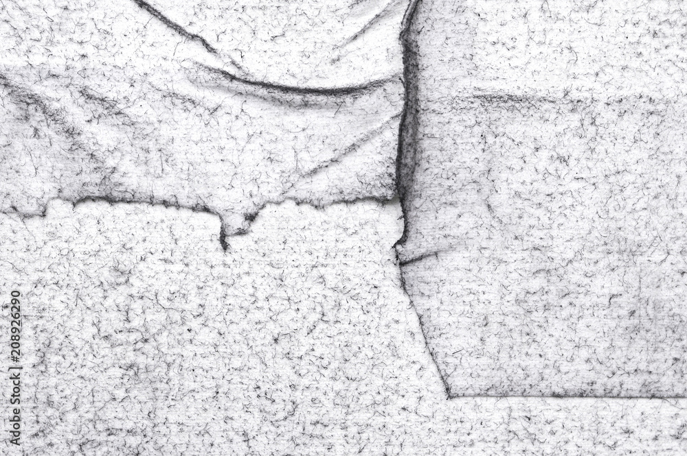 Grunge white felt texture background with black dust spraying, wrinkles ...