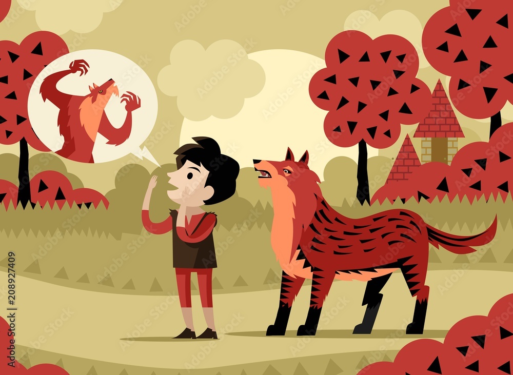 the boy who cried wolf fable Stock Vector | Adobe Stock