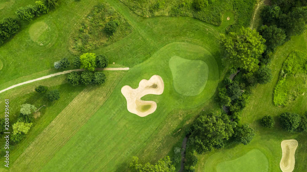 Drone view of a golf course Stock-Foto | Adobe Stock