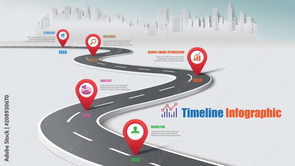 Business road map timeline infographic city expressway designed for ...