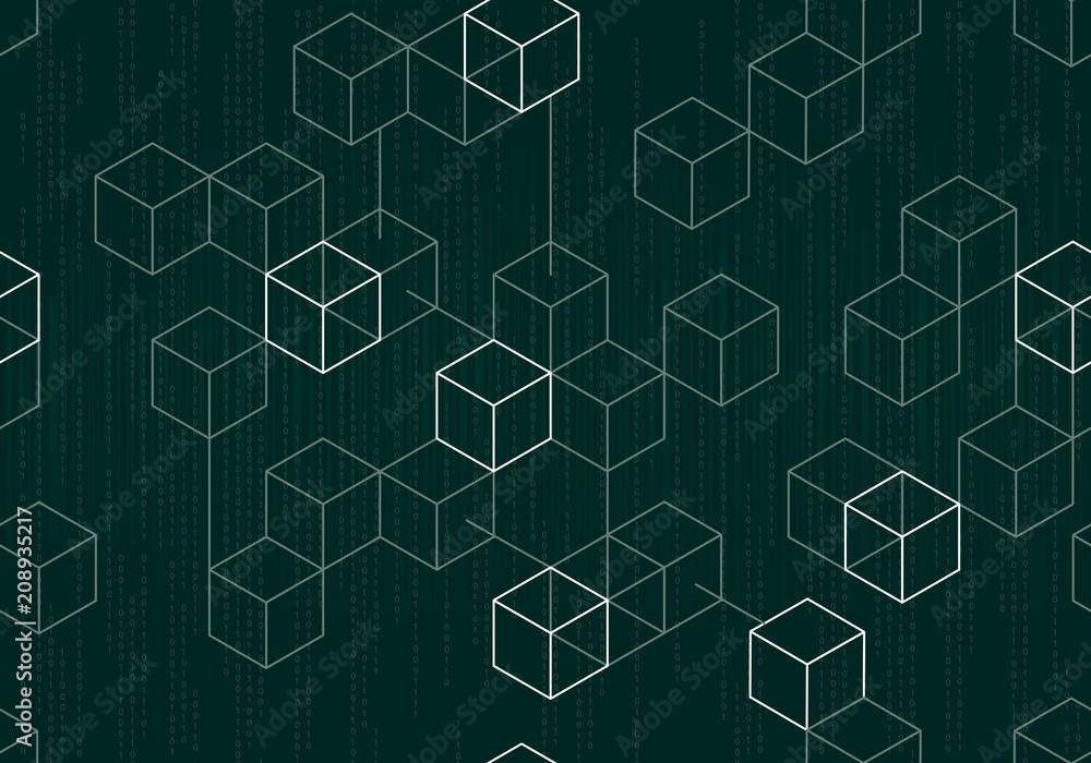 Modern Digital Blockchain Pattern With Binary Data On Dark Green Background Stock Vector Adobe
