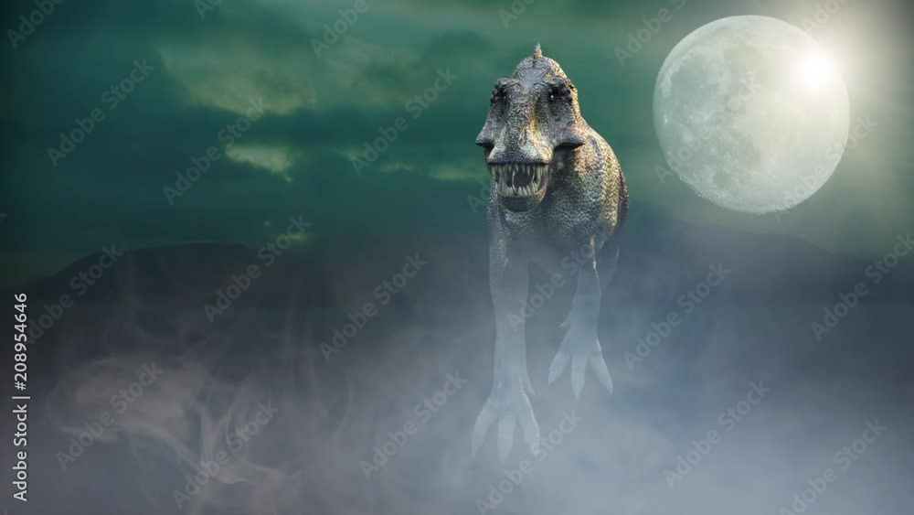 animate a running dinosaur Tyrannosaurus Rex 3d render on dark ...