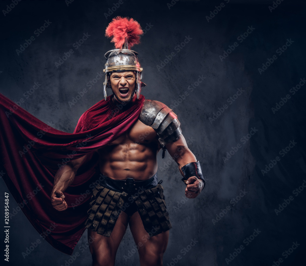 Brutal ancient Greece warrior with a muscular body in battle uniforms ...