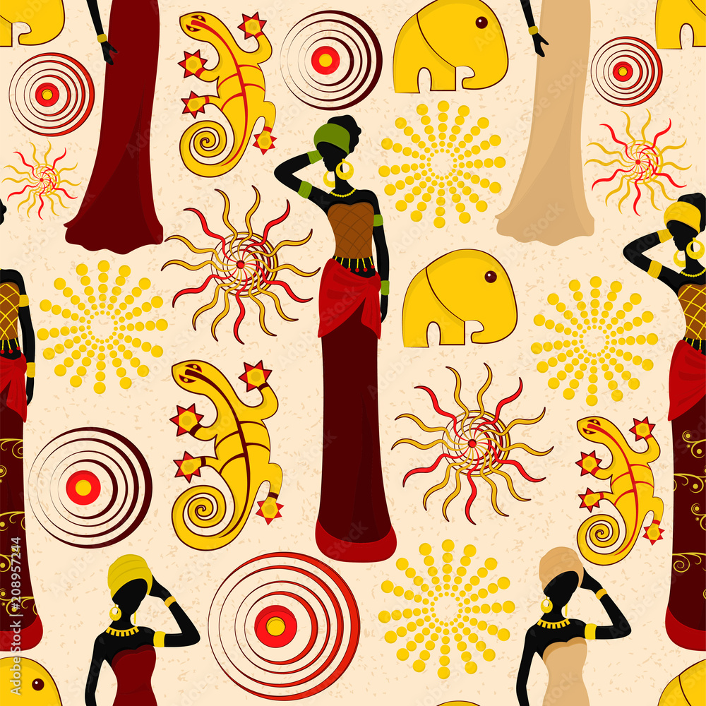 Seamless vector background on an African theme Stock Vector | Adobe Stock