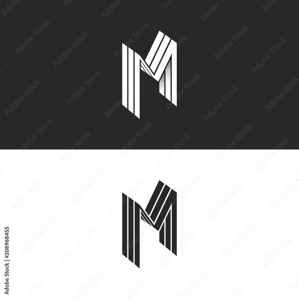 Isometric letter M logo, 3D lines geometric shape, perspective form ...