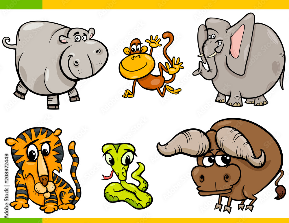 cartoon wild animals funny characters set Stock Vector | Adobe Stock
