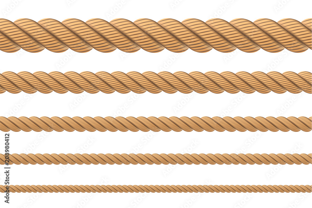 Creative vector illustration of realistic nautical twisted rope knots ...
