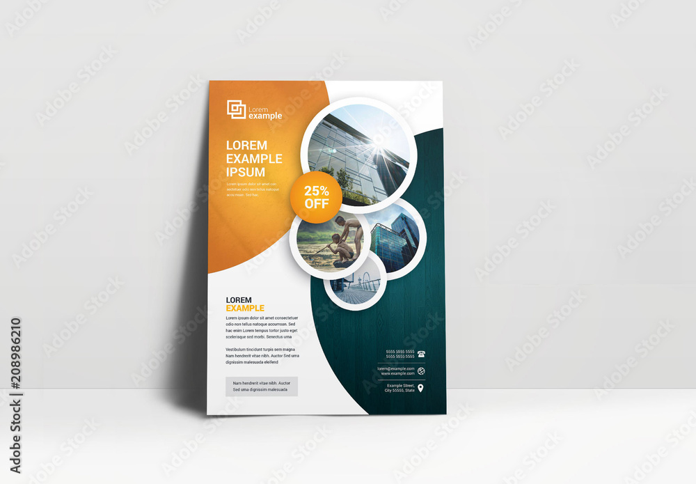 Flyer Layout with Circular Elements Stock Template | Adobe Stock