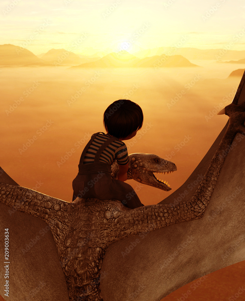 boy riding the dragon,3d illustration Stock Illustration | Adobe Stock