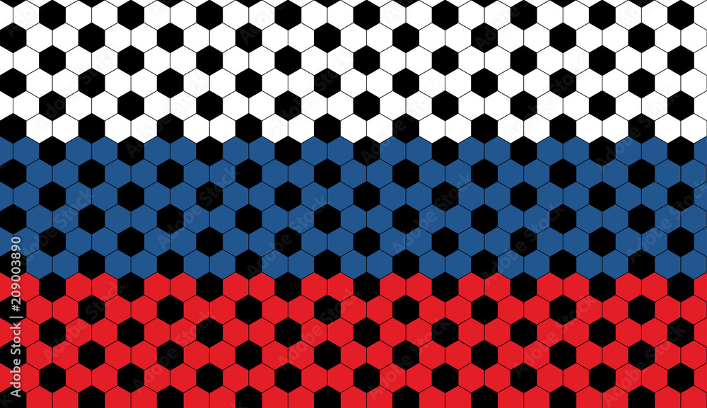 Russian Flag with Football Soccer Ball Hexagon Design Horizontally ...