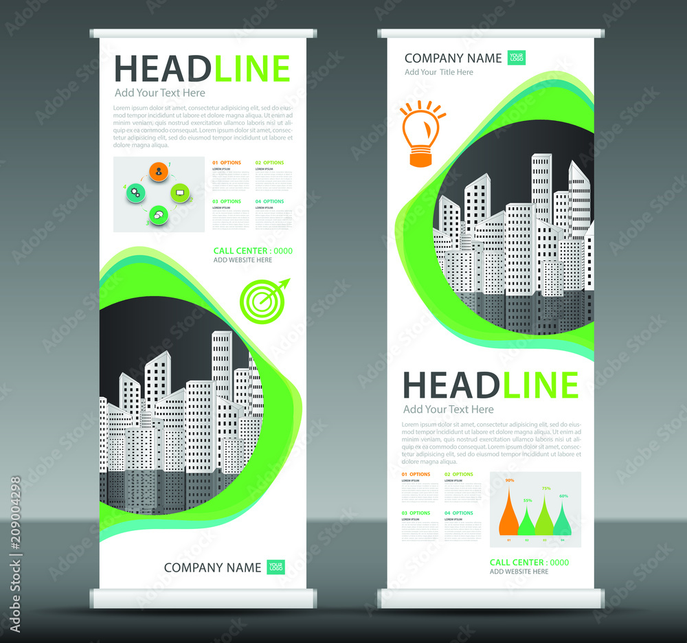 Roll up banner template vector, stand out, pull up, display, flag ...