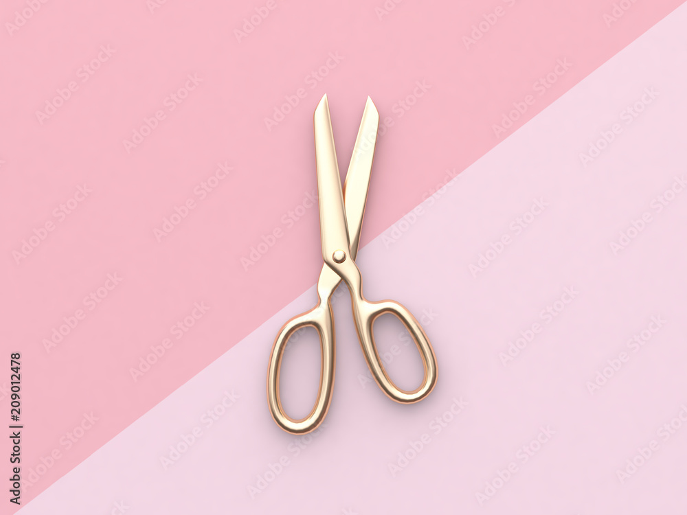 gold scissors pink flat lay minimal background 3d rendering Stock ...