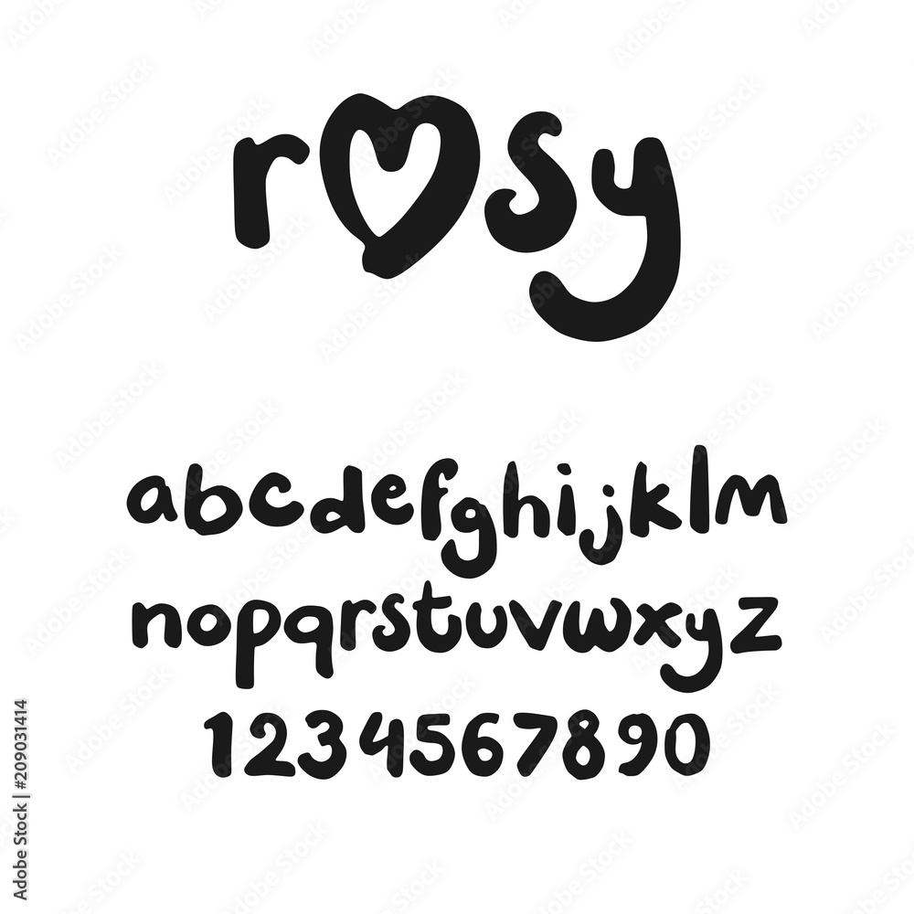 Cute font in lowercase handwritten with a marker (letters and numerals ...