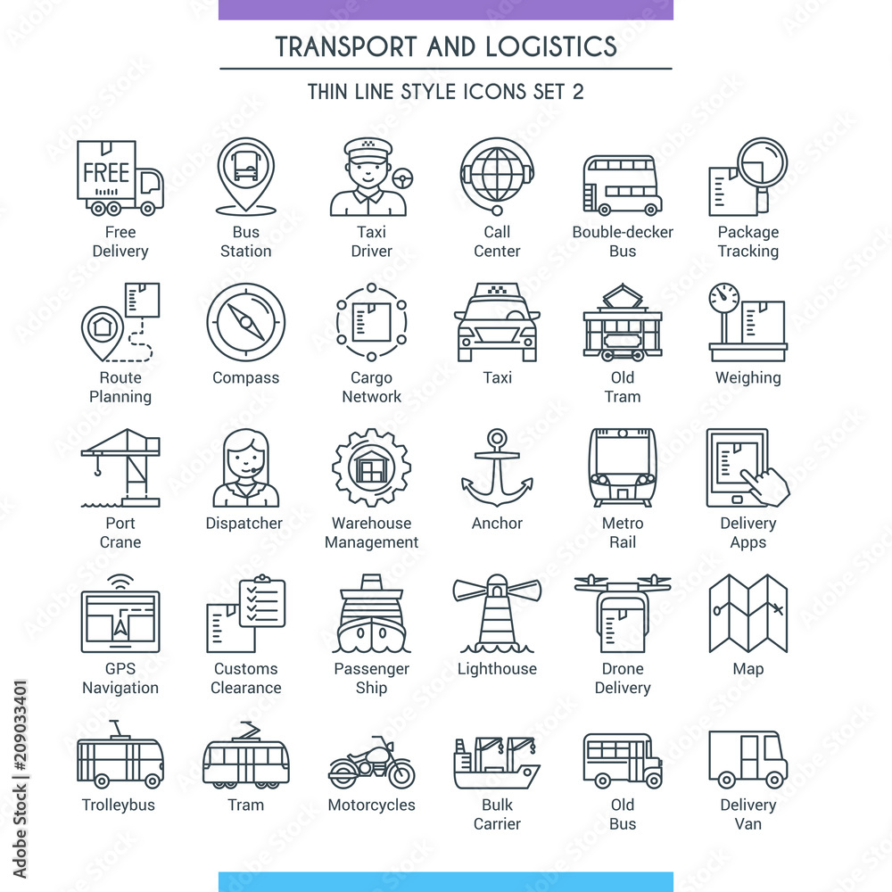 Transport and logistic icons set. Modern icons on theme delivery ...
