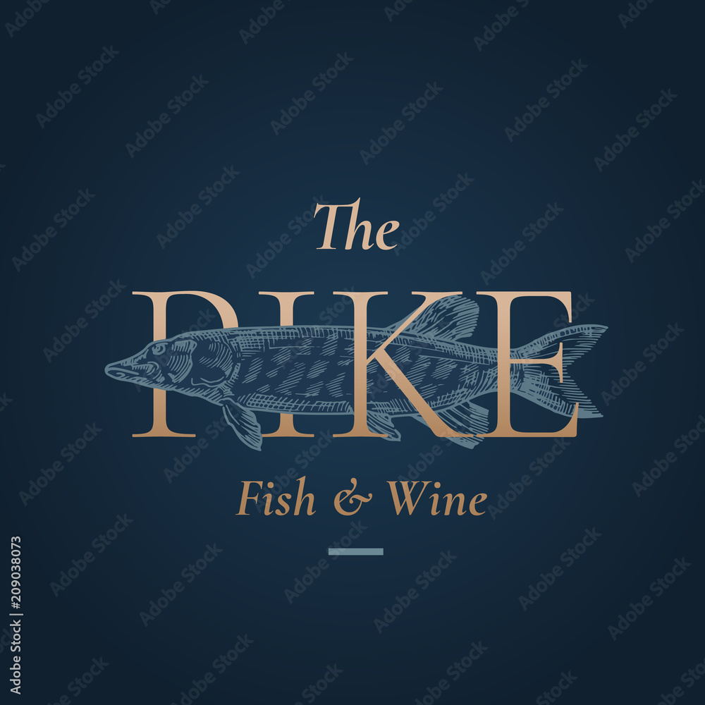 The Pike Abstract Vector Sign, Symbol or Logo Template. Hand Drawn Pike ...
