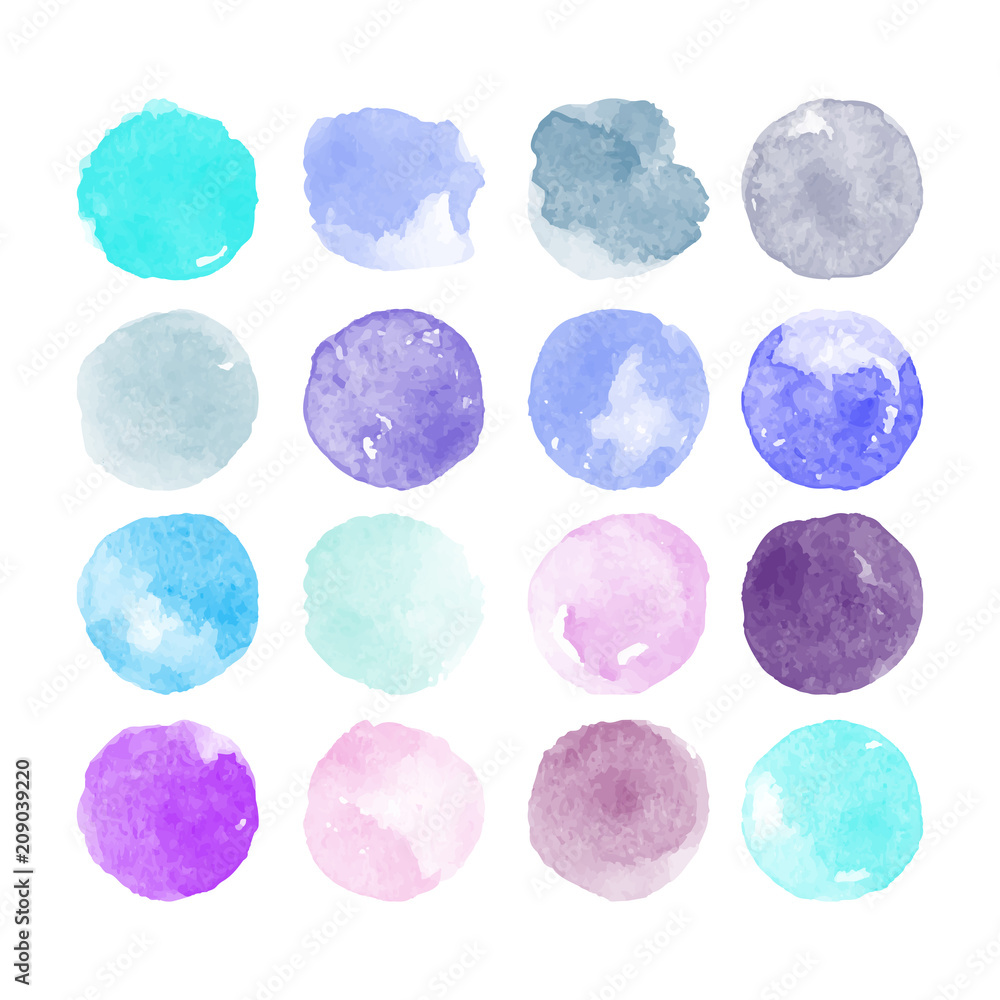 Set of colorful watercolor hand painted round shapes, stains, circles ...