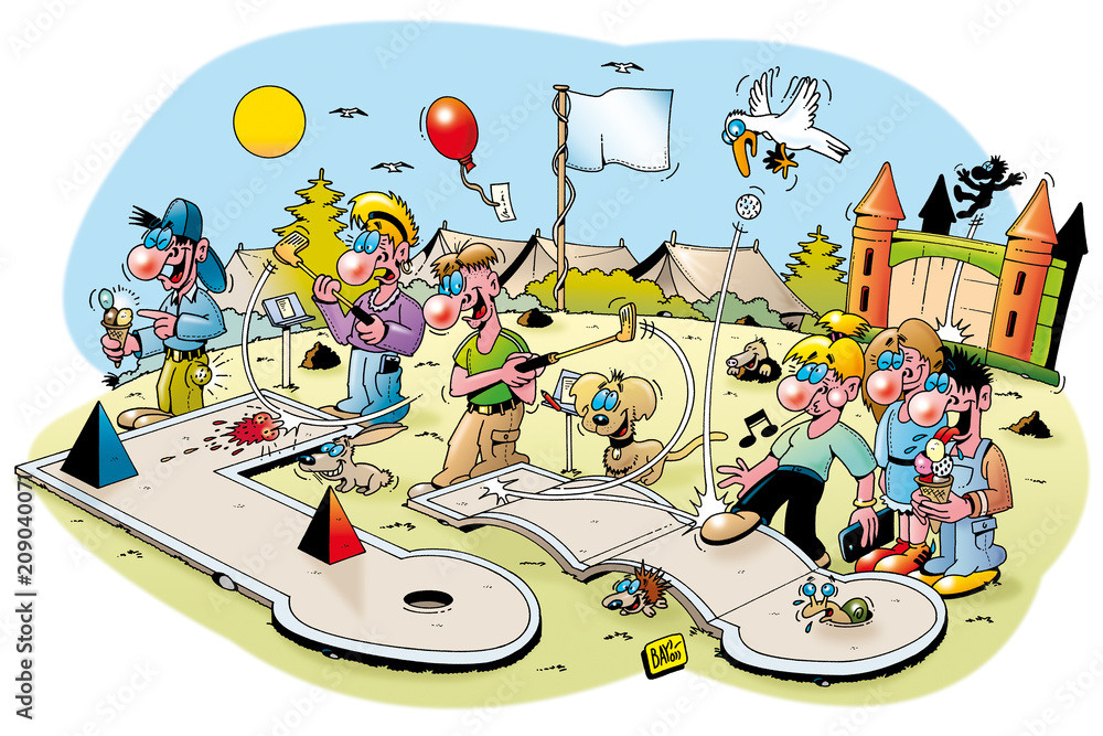 Stock-illustrationen Cartoonillustration: Minigolf | Adobe Stock