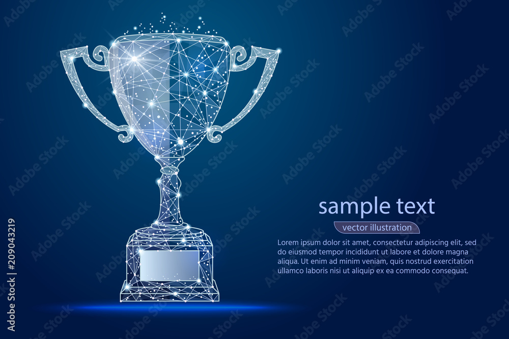 abstract design winner cup, logo isolated from low poly wireframe ...