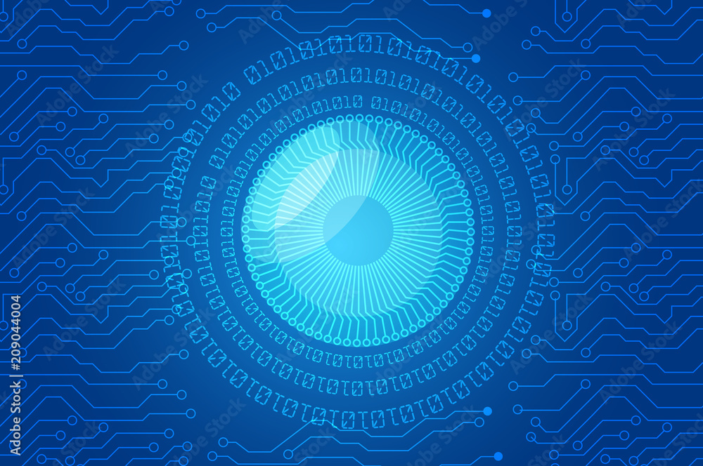 Binary Circuit Board Future Technology Blue Eye Cyber Security Concept Background Abstract Hi