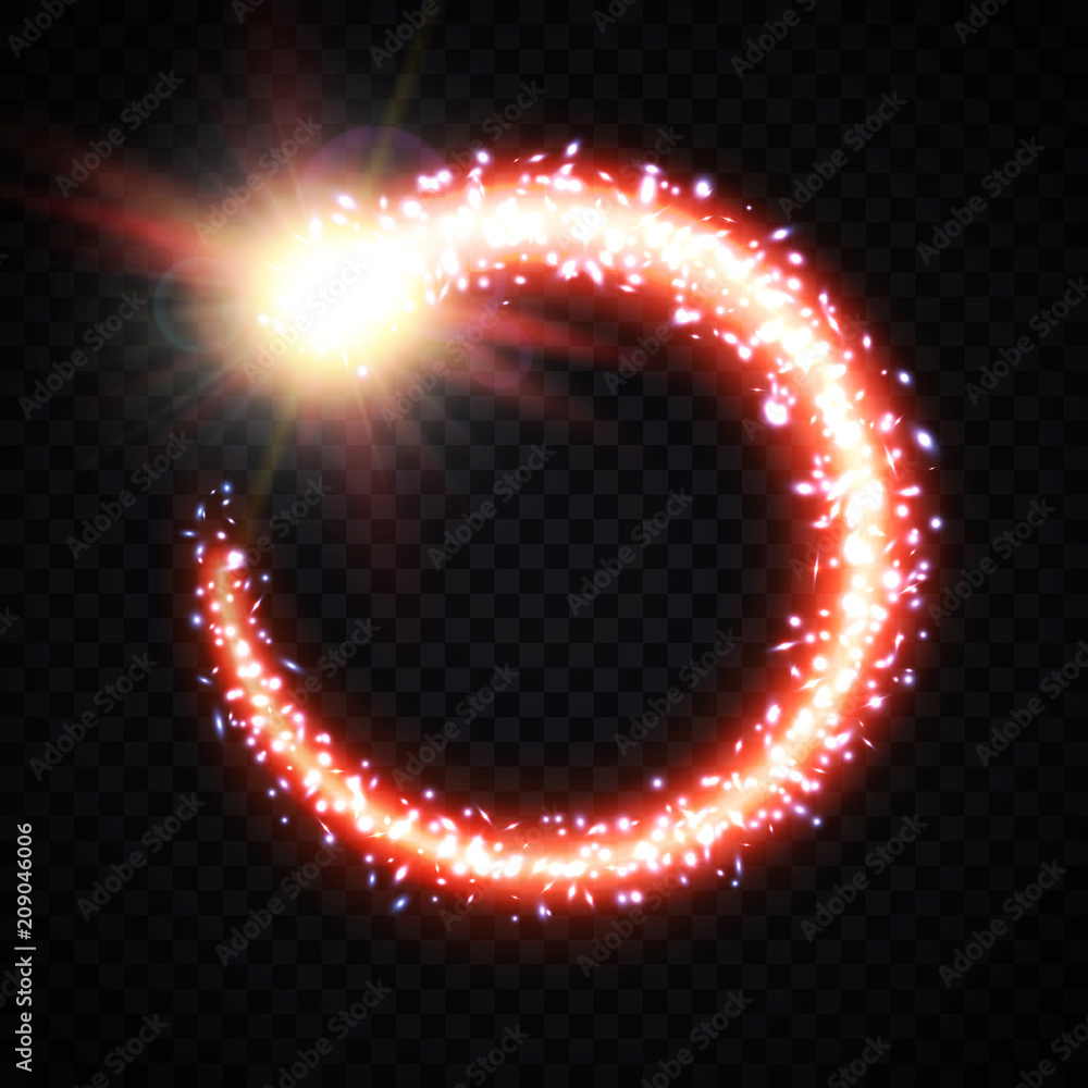 Glowing comet tail frame on transparent background. Magic swirl with ...