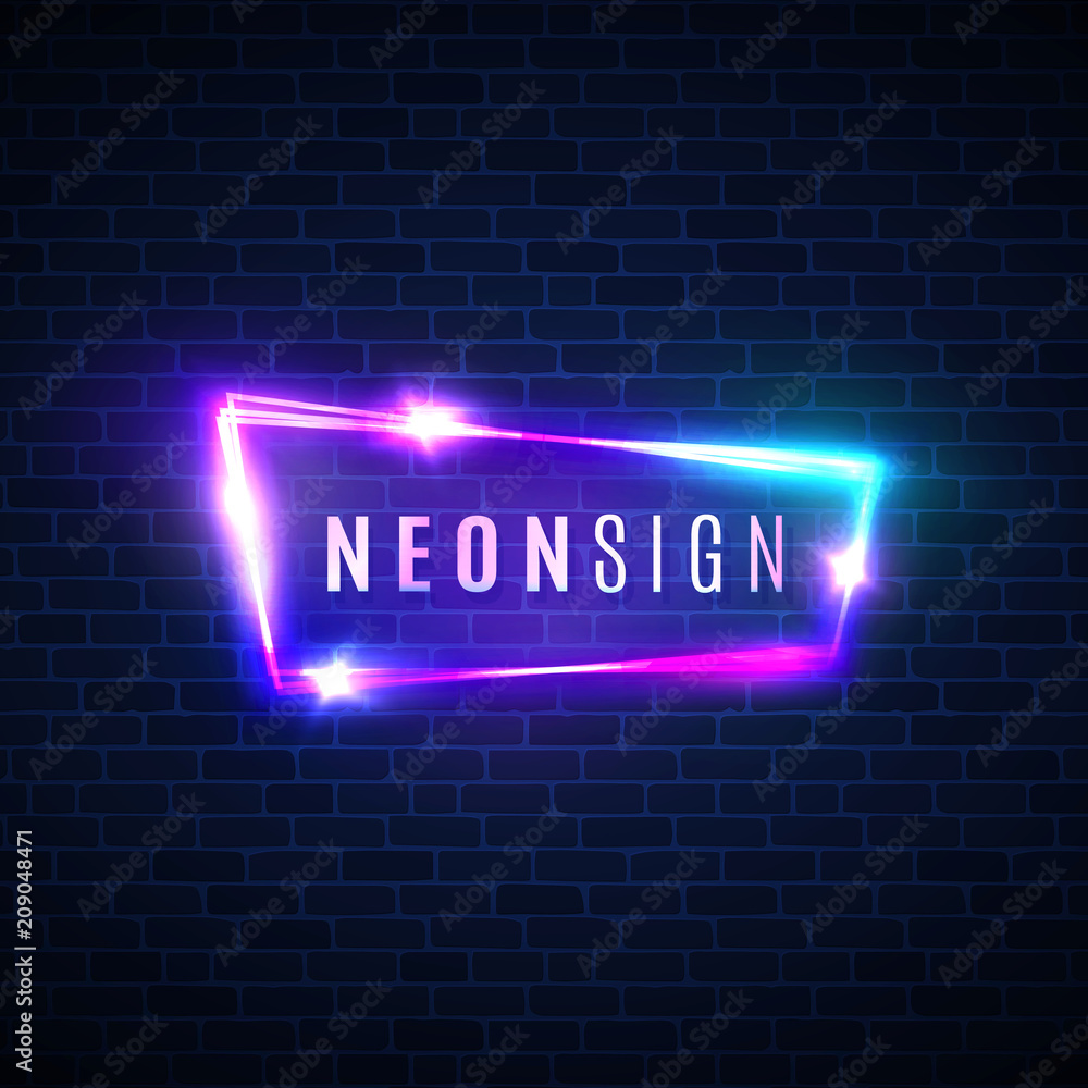 Night club neon sign. Blank 3d retro light signage Shining neon effect ...