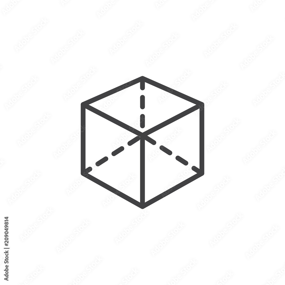 3d Cube with projection outline icon. linear style sign for mobile ...