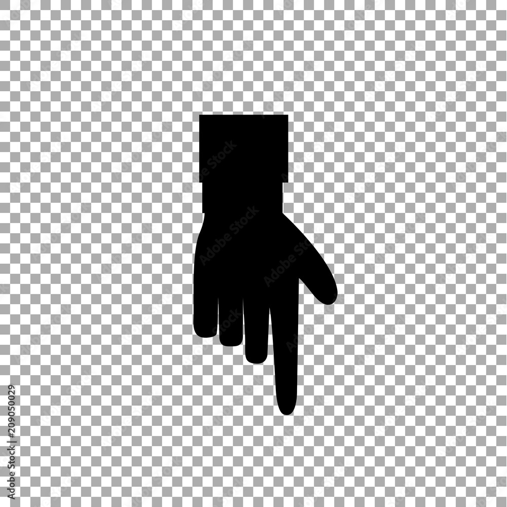 black hand with index finger pointing down on transparent background ...