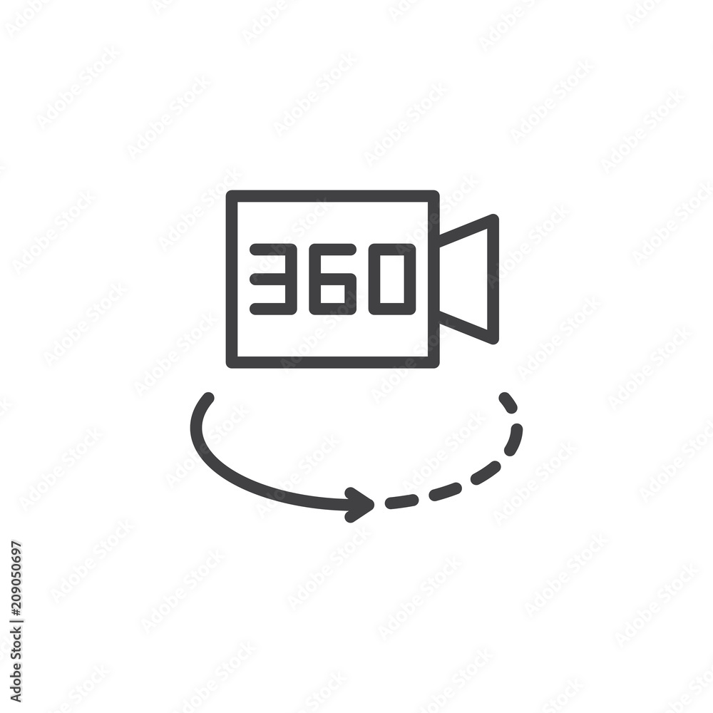 360 degrees video camera outline icon. linear style sign for mobile ...