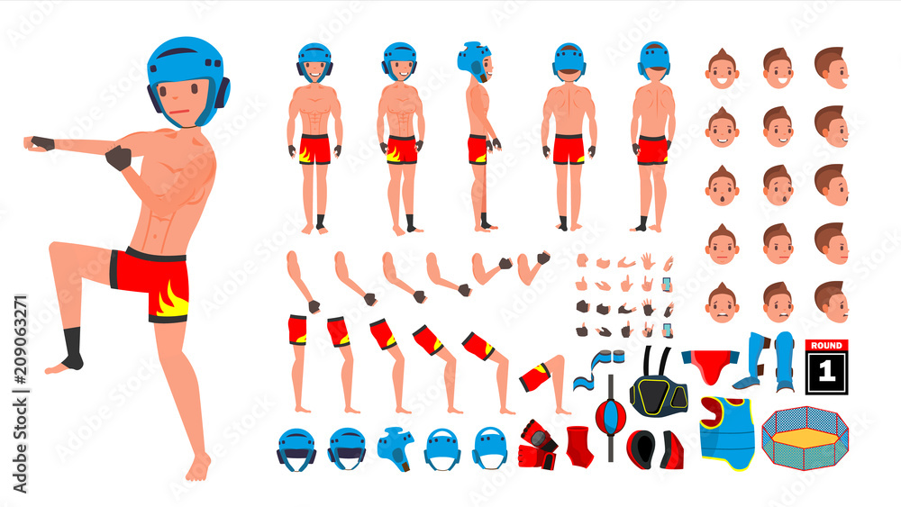 MMA Player Male Vector. Animated Character Creation Set. Man Full ...