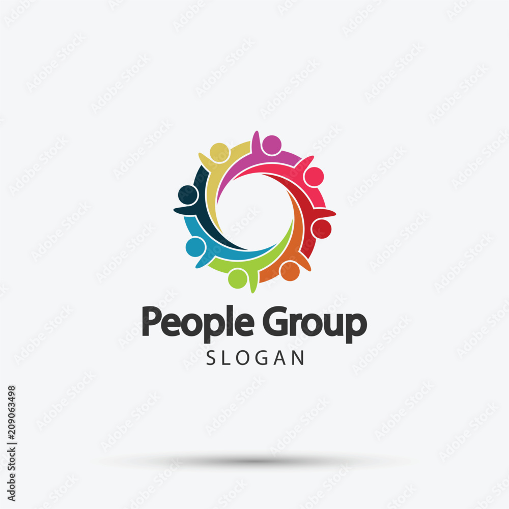 Vector graphic group connection logo.Eight people in the circle.logo ...