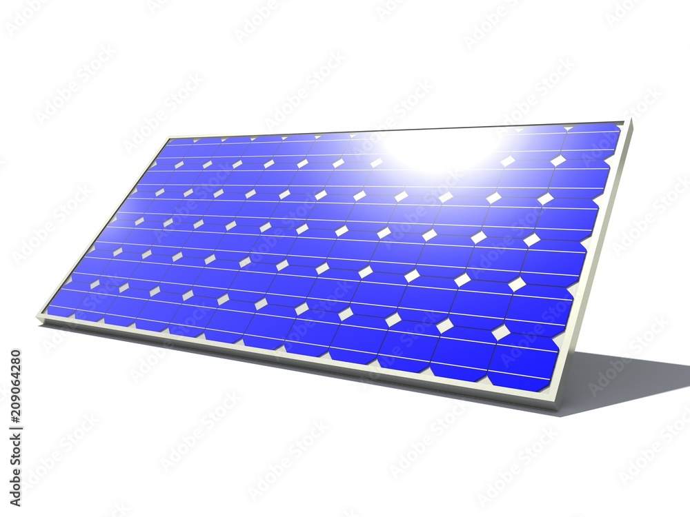 3D rendering. Solar panel with sun glare isolated on white background ...