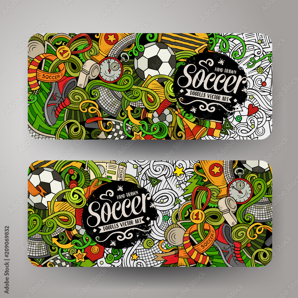 Cartoon vector doodles Football horizontal banners Stock Vector | Adobe ...