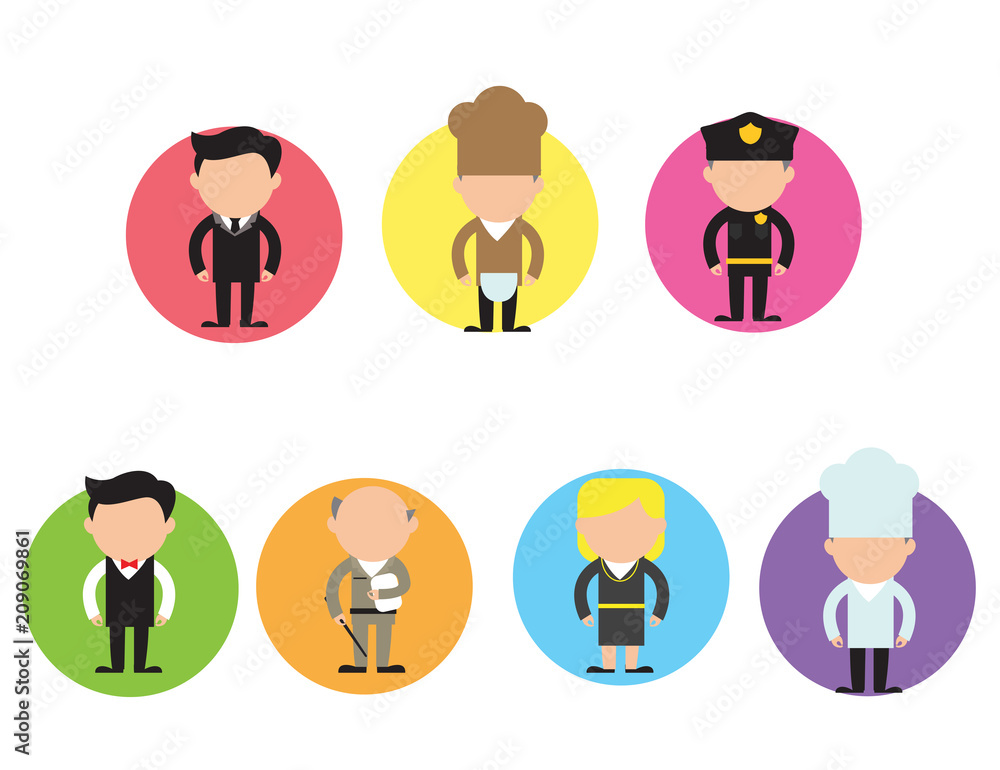 vector set of different profession characters in flat design. Men and ...
