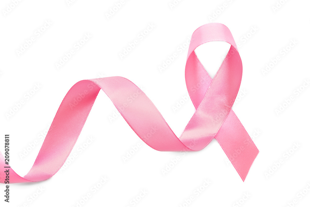 Pink ribbon on white background. Breast cancer concept Stock Photo ...