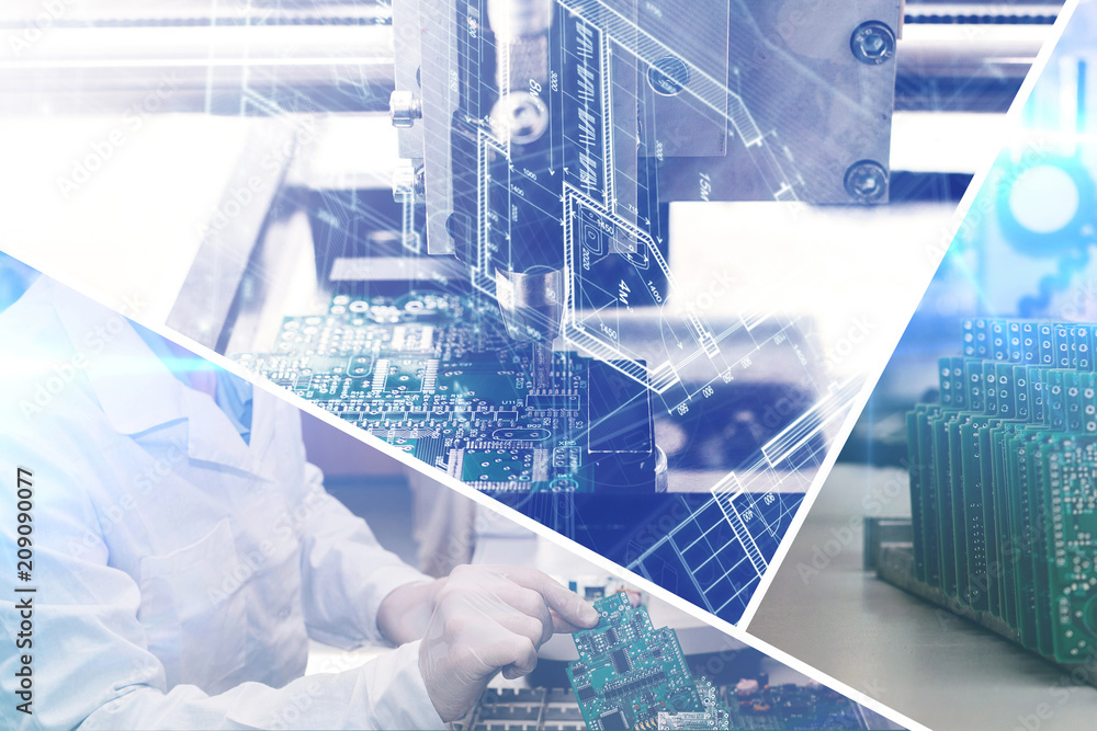 Collage of computer boards with visual effects in a futuristic style ...