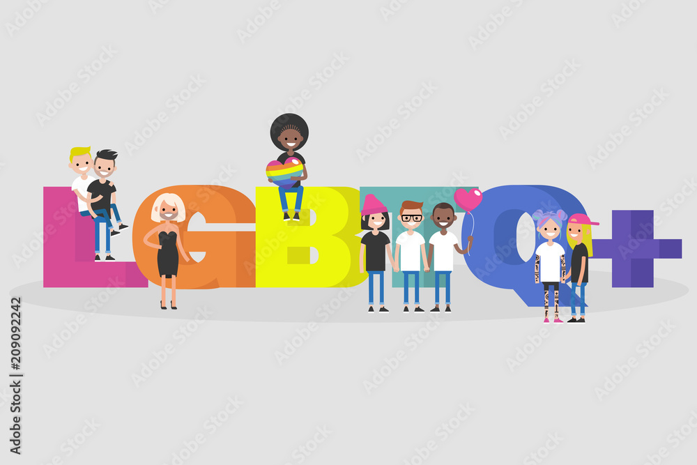 LGBTQ+ sign. LGBT. Homosexual relationships. Rainbow colors. Modern ...