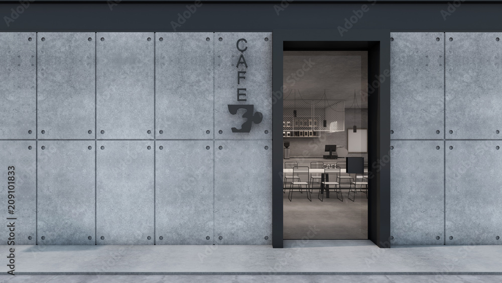 Front view Cafe shop & Restaurant design Modern Loft black metal ...