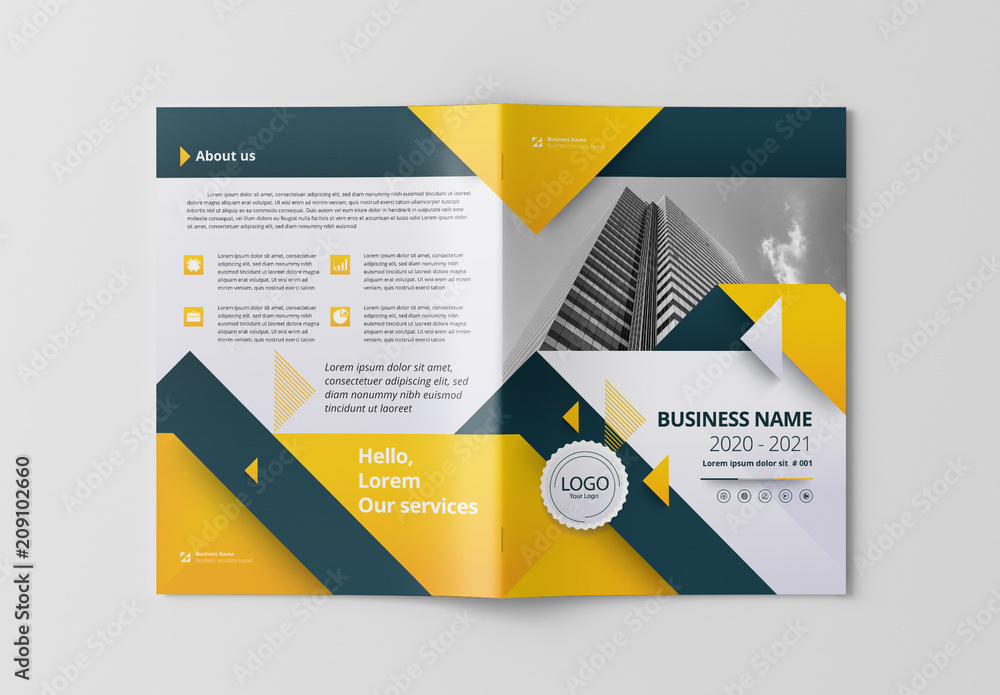 Cover Layout with Yellow and Gray Accents Stock Template | Adobe Stock