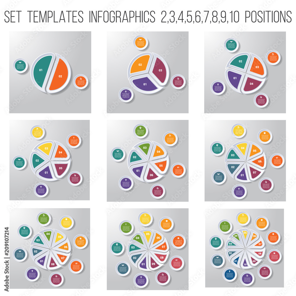 Set 9 templates, pie chart diagram infographics for business conceptual ...