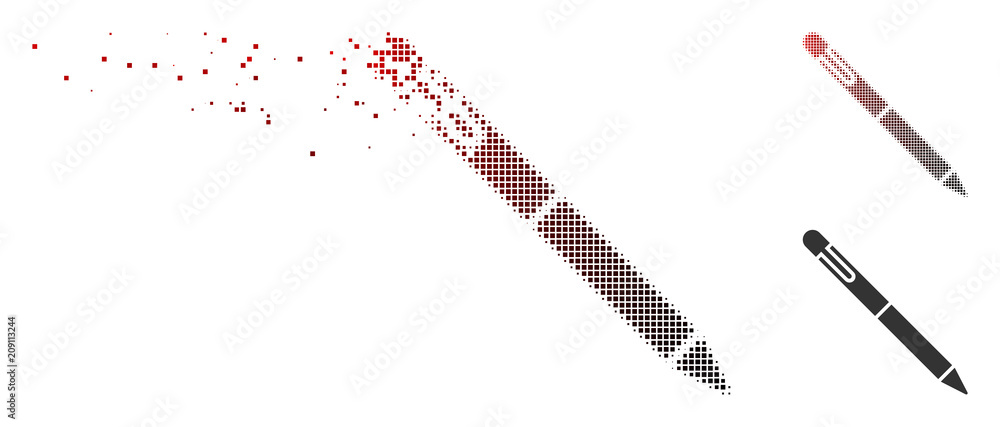 Vector pen icon in dissolved, pixelated halftone and undamaged whole ...