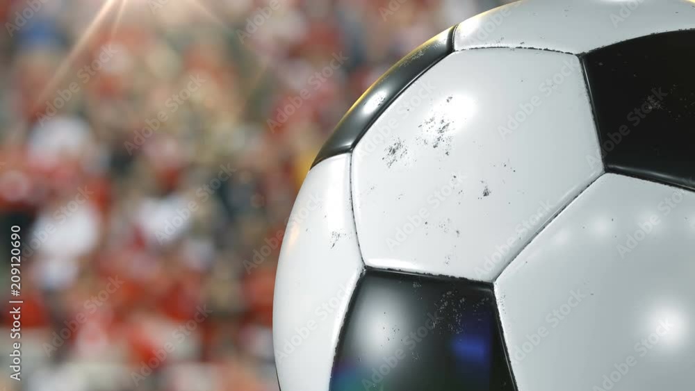 Beautiful Soccer Ball Rotating Close-up in Slow Motion on Stadium ...