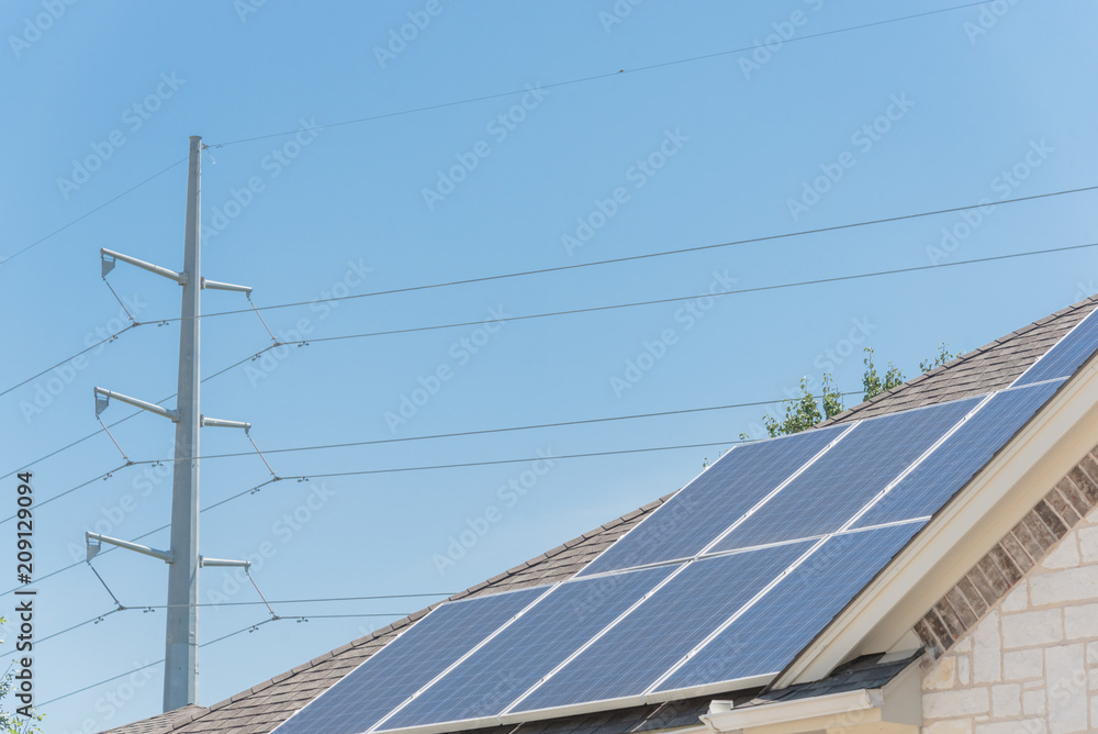 Renewable clean vs. traditional energy concept. Close-up solar panel ...