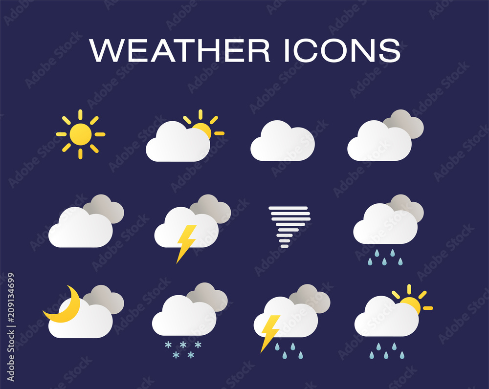 Complete set of modern realistic weather icons. Modern weather icons ...