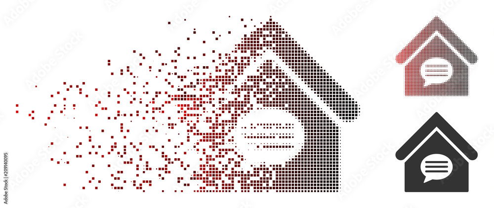 Vector realty message icon in dissolved, dotted halftone and undamaged ...