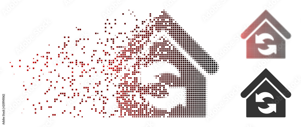 Vector update building icon in dissolved, pixelated halftone and ...