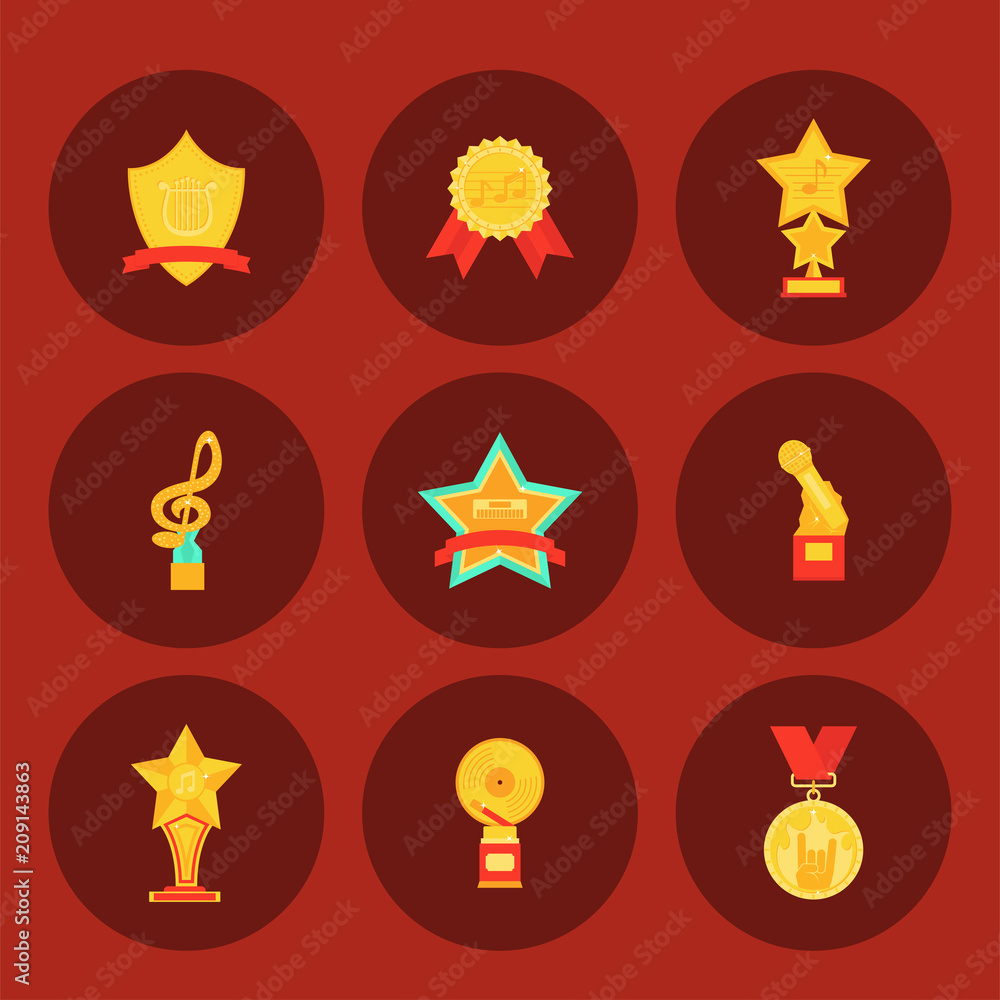 Music vector award statuette microphone and notes entertainment winner ...