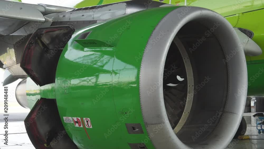 Test reverse the engine of a passenger plane. Repair and maintenance of ...