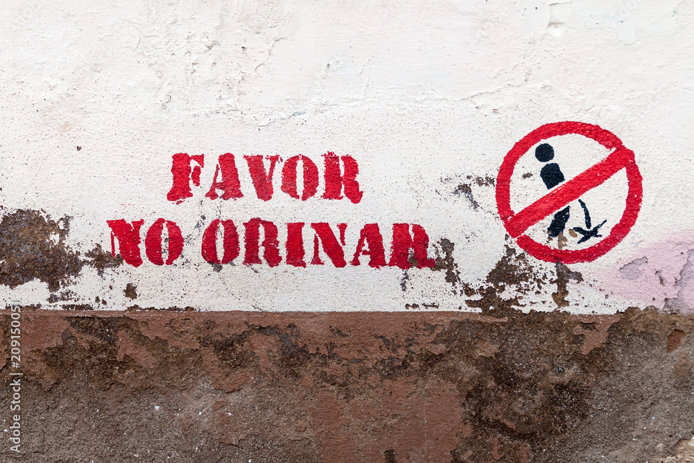 Sign "Please, do not pee" on a wall in Trinidad, Cuba. Stock Photo ...