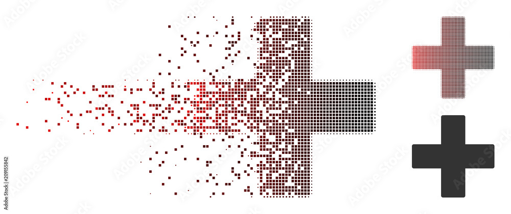 Vector plus icon in fractured, dotted halftone and undamaged solid ...