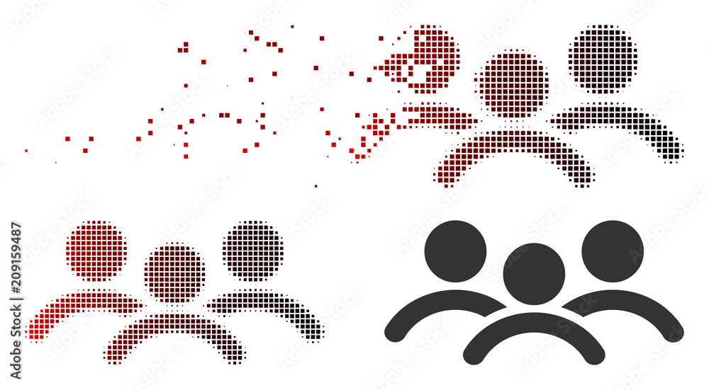 Vector man group icon in dissolved, dotted halftone and undamaged solid ...